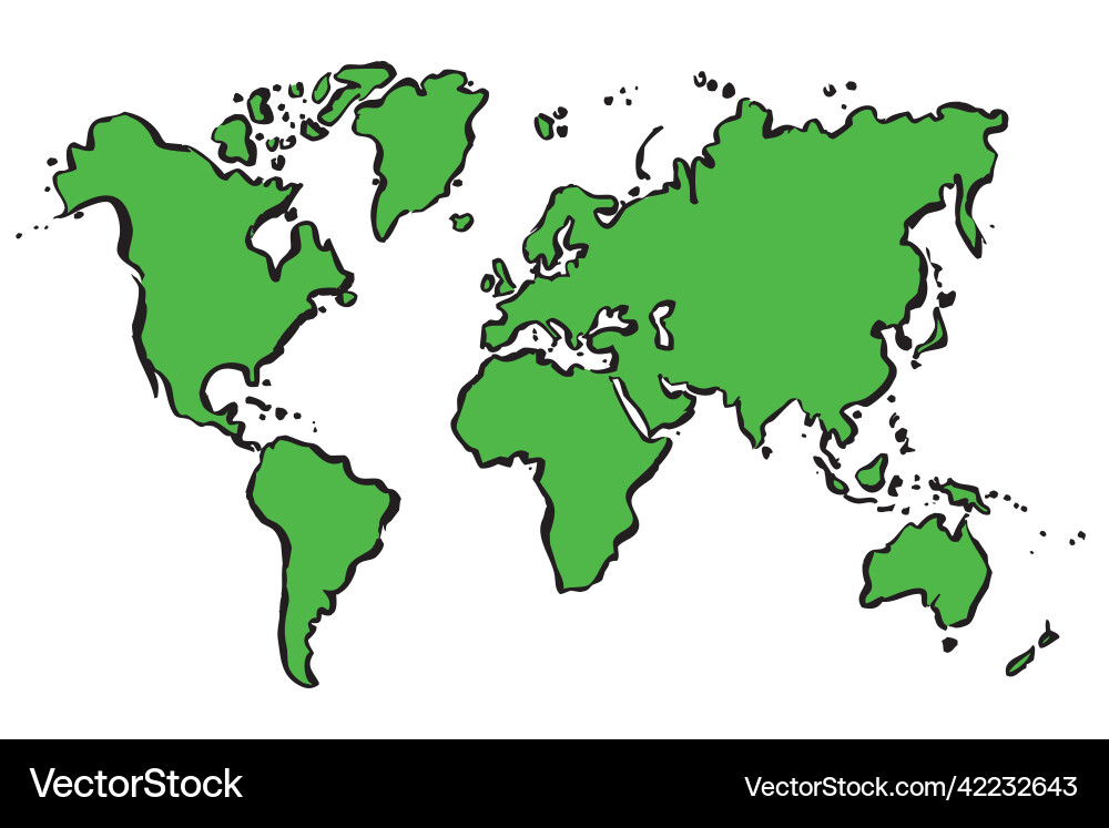 Green drawing map of the world Royalty Free Vector Image