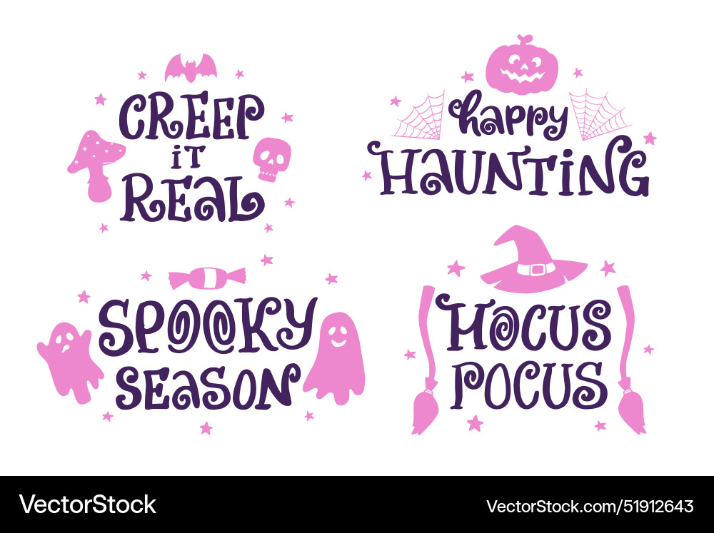 Halloween lettering quotes set Royalty Free Vector Image