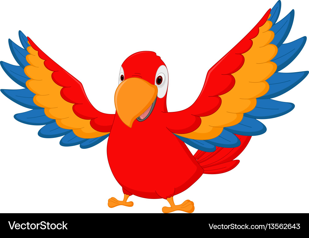 Macaw bird cartoon waving Royalty Free Vector Image