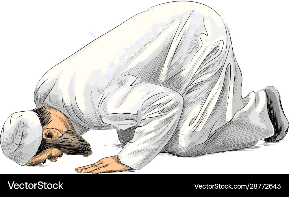 Muslim man praying hand drawn sketch Royalty Free Vector