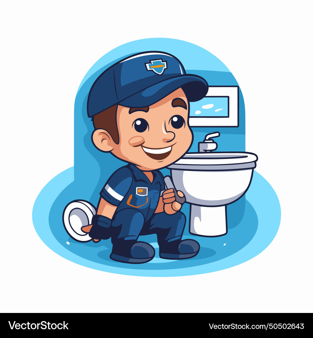 Plumber boy cartoon character in uniform Vector Image