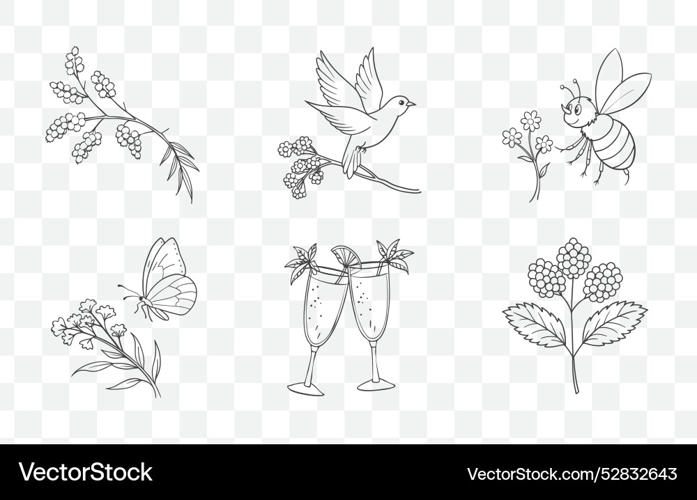 Print mimosa flower line art set Royalty Free Vector Image