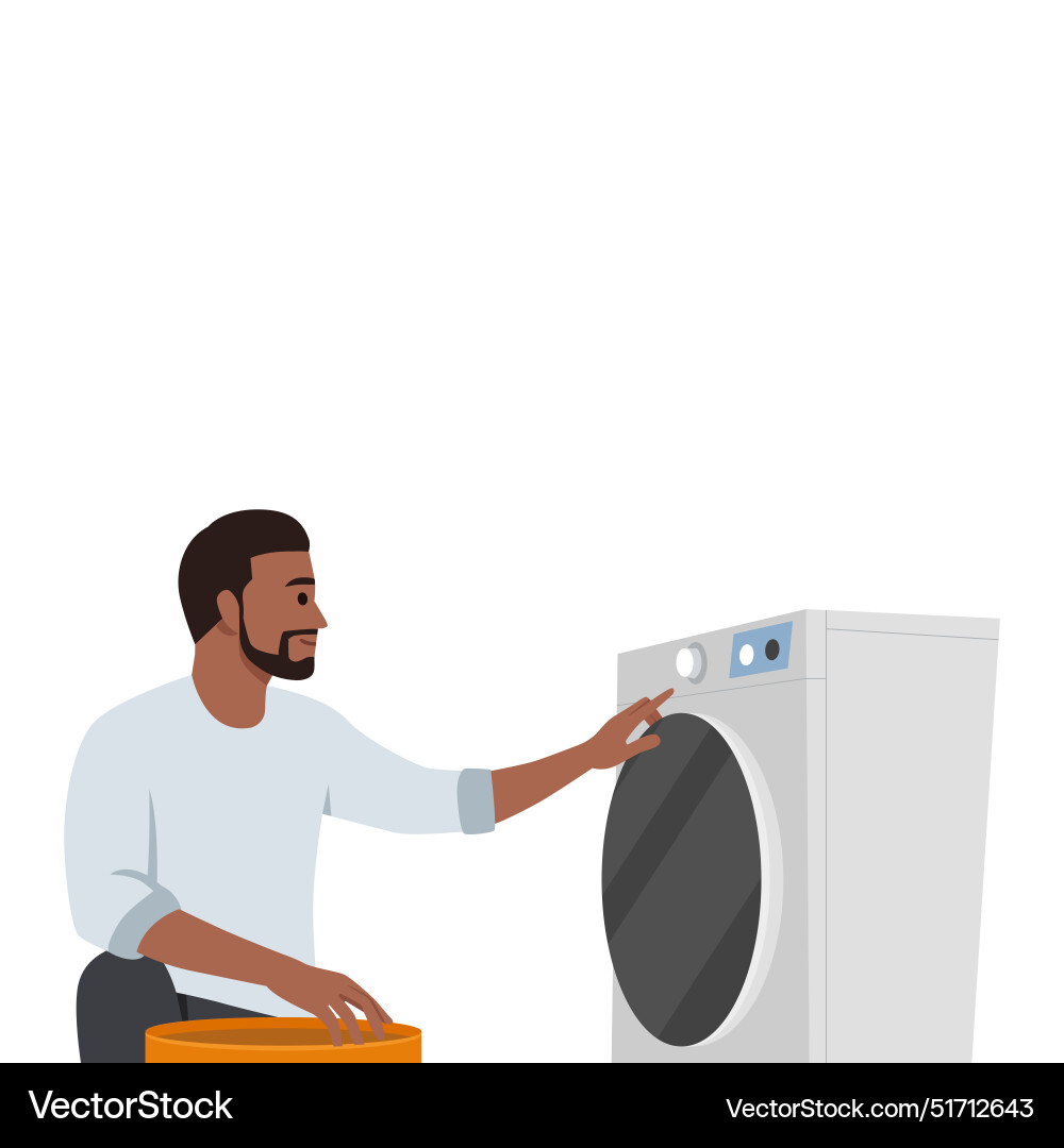 Young man wash the clothes with washing machine Vector Image