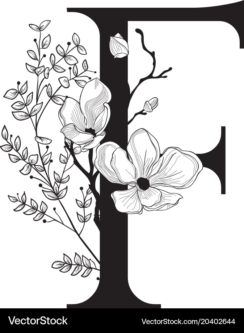 Hand drawn floral f monogram and logo Royalty Free Vector