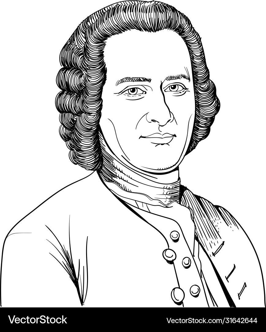 Jean jacques rousseau bw Royalty Free Vector Image
