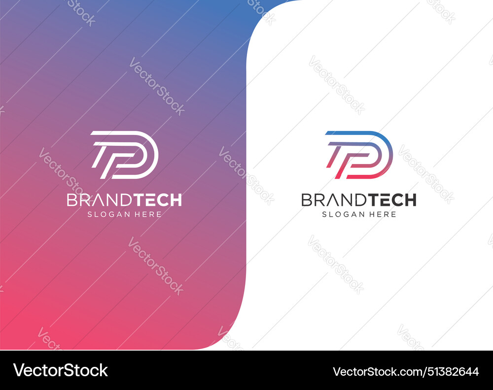 Modern letter d t tech logo line design technology