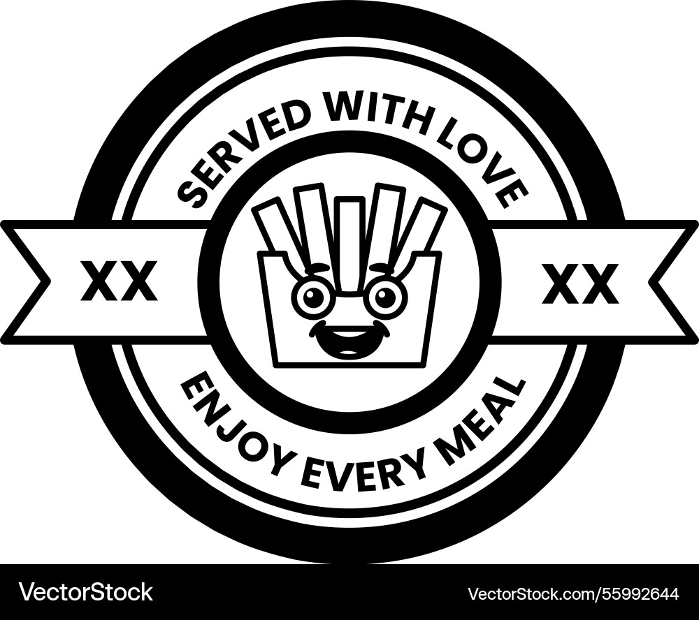 Sticker with a smiling face and the words served Vector Image