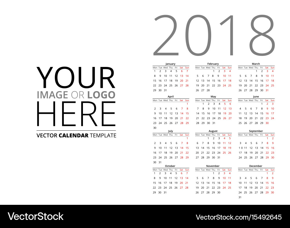 Calendar 2018 Royalty Free Vector Image - VectorStock