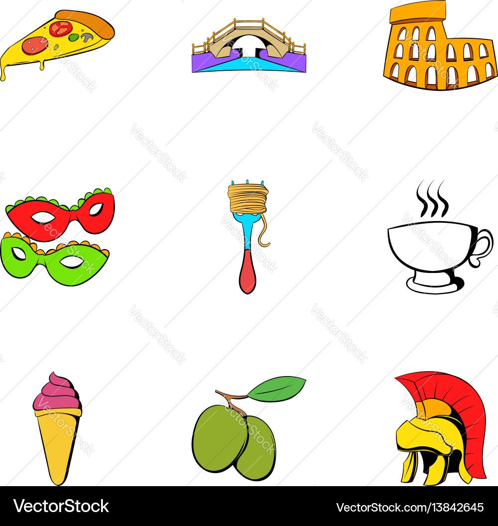 Italy icons set cartoon style Royalty Free Vector Image