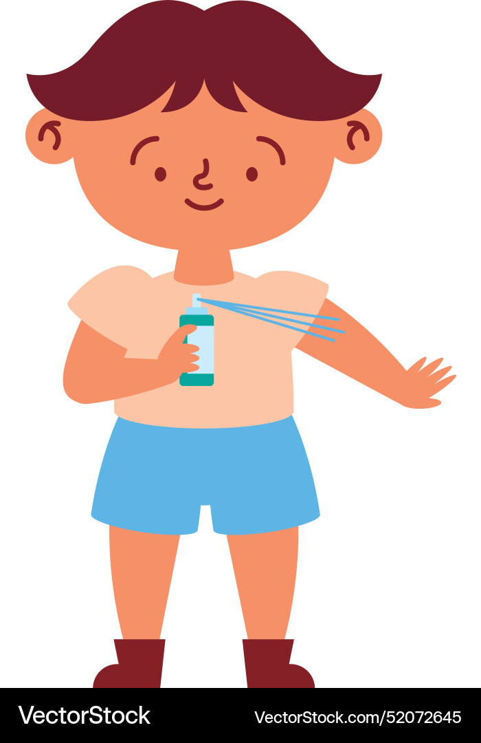 Little boy applying insect repellent spray Vector Image
