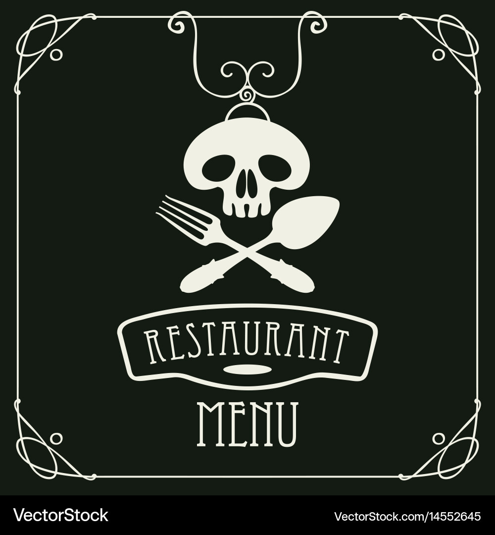 Menu with human skull a spoon and fork Royalty Free Vector