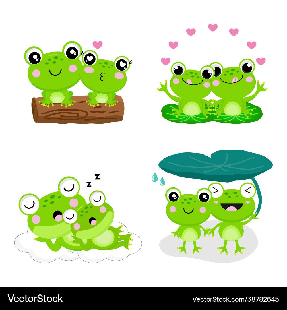 Set cute couple frogs in love Royalty Free Vector Image