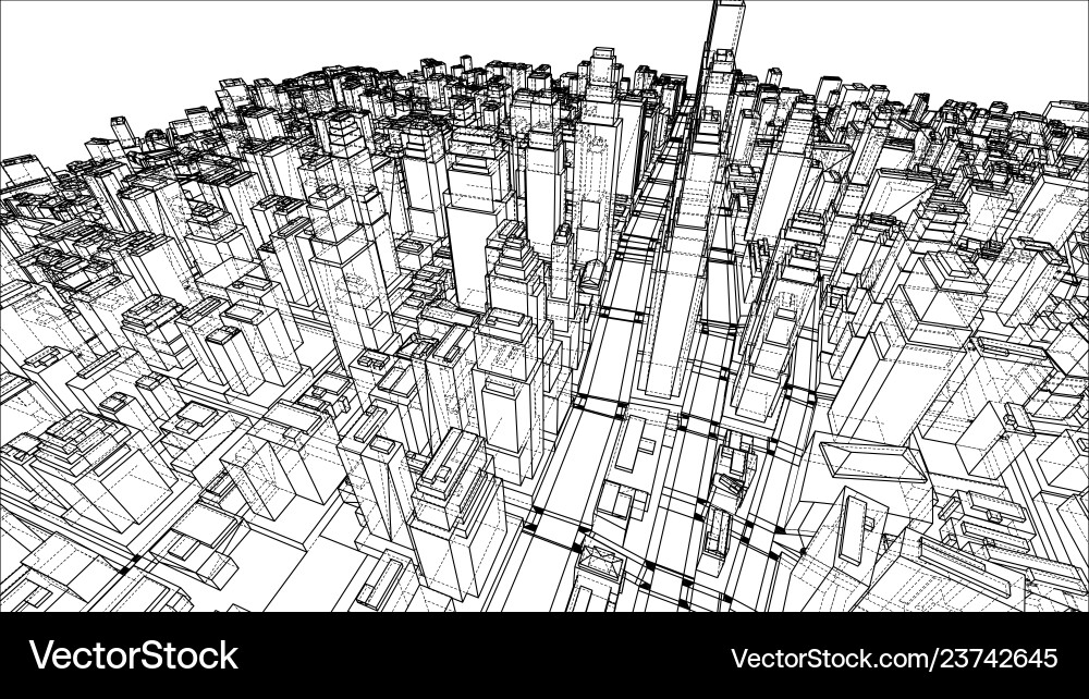 Wire-frame city blueprint style Royalty Free Vector Image