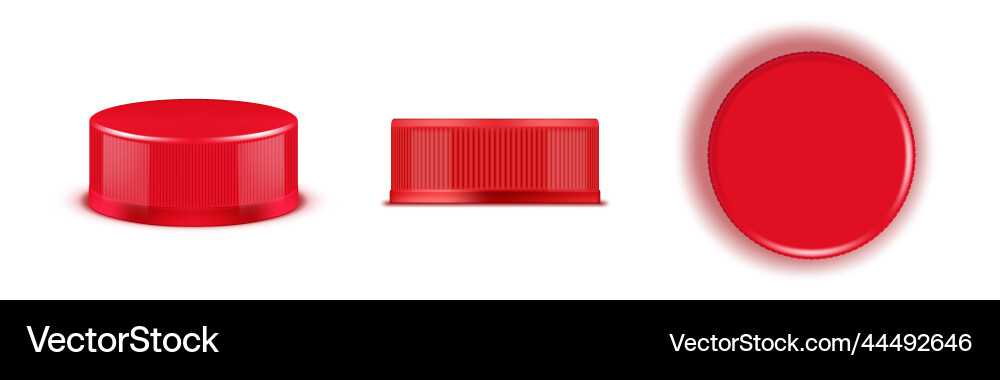 3d red plastic bottle cap set top side view Vector Image