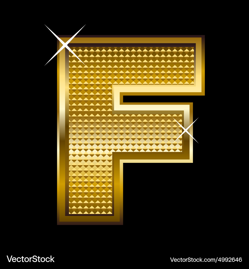 Golden font type letter f Royalty Free Vector Image
