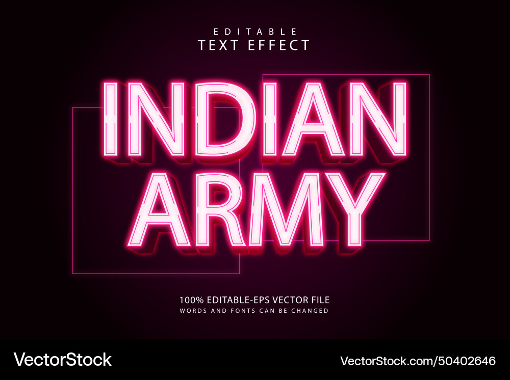 Indian army editable text effect 3 dimension neon Vector Image
