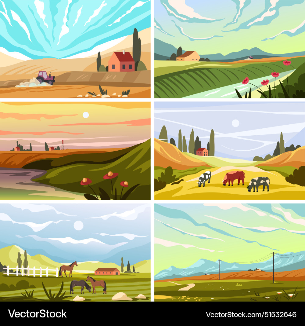 Scenic rural landscapes collection Royalty Free Vector Image