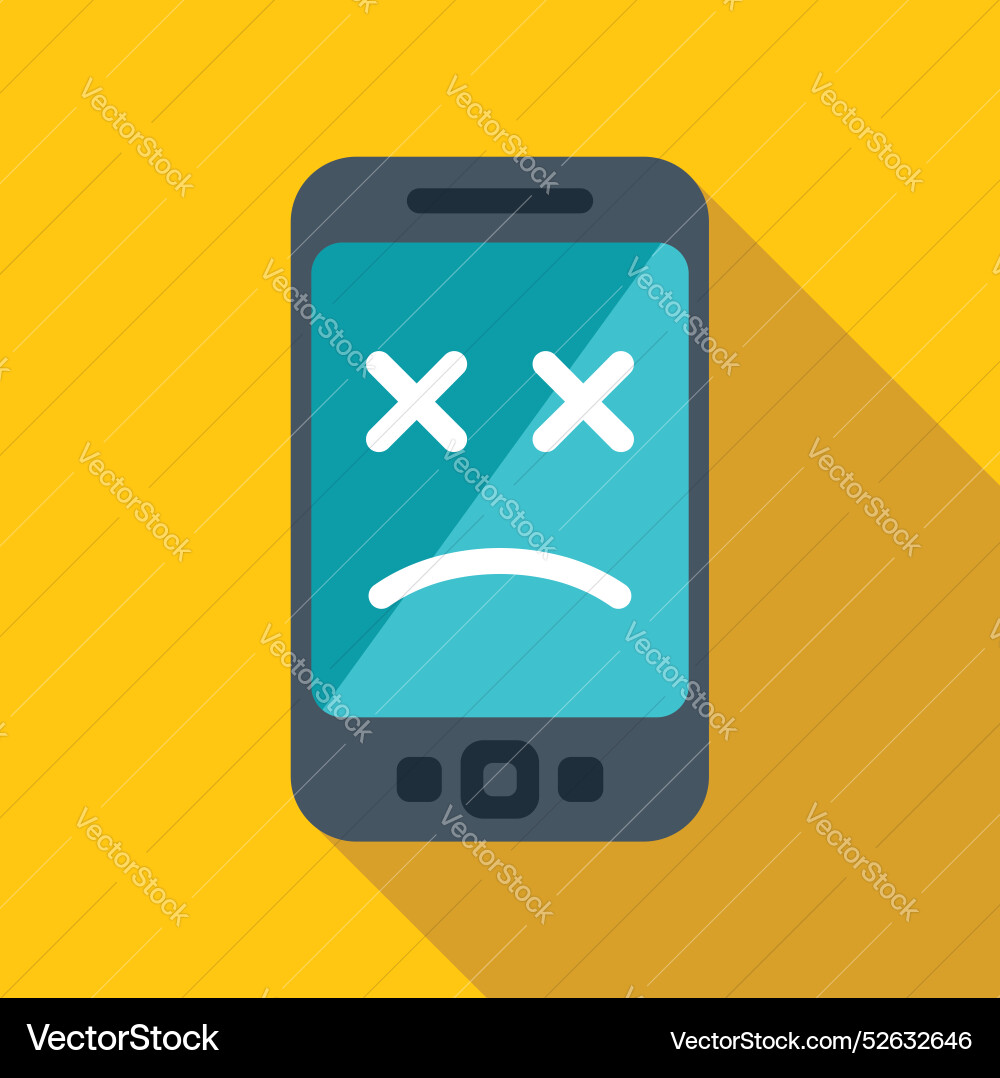 Smartphone showing sad emoticon with closed eyes Vector Image