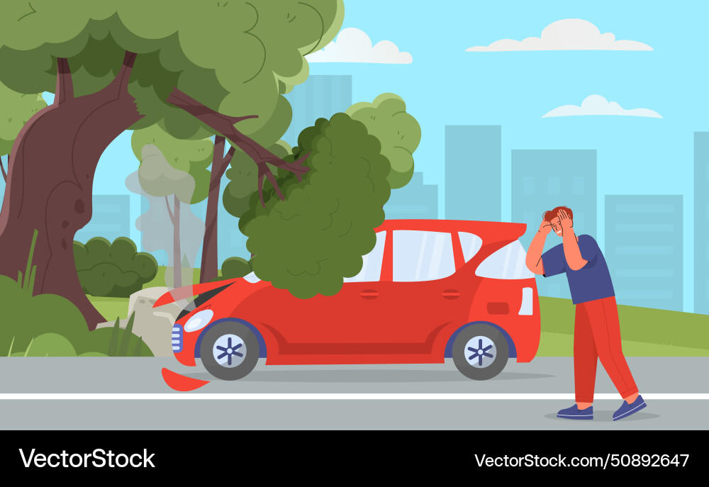 Drive into tree concept Royalty Free Vector Image