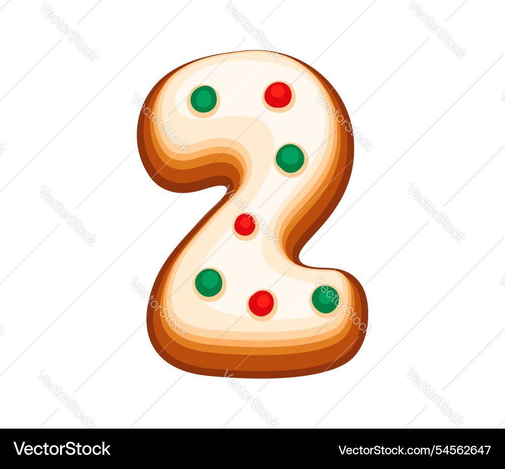 Festive gingerbread number 2 with icing and candy Vector Image