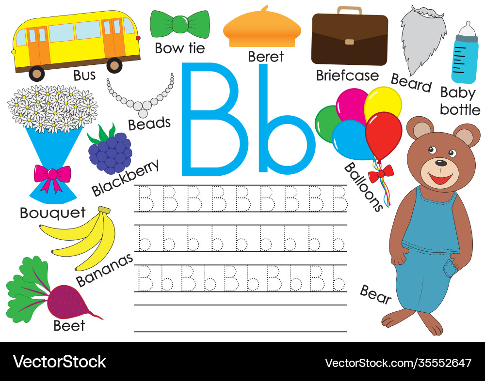 Letter B Writing Practice for Kids Royalty Free Vector Image