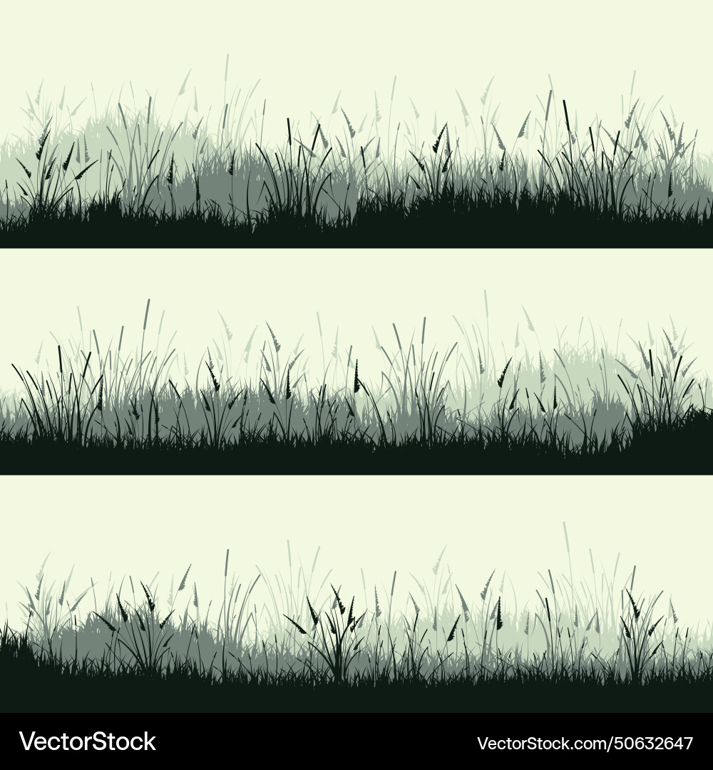 Meadow silhouettes with grass plants on plain Vector Image