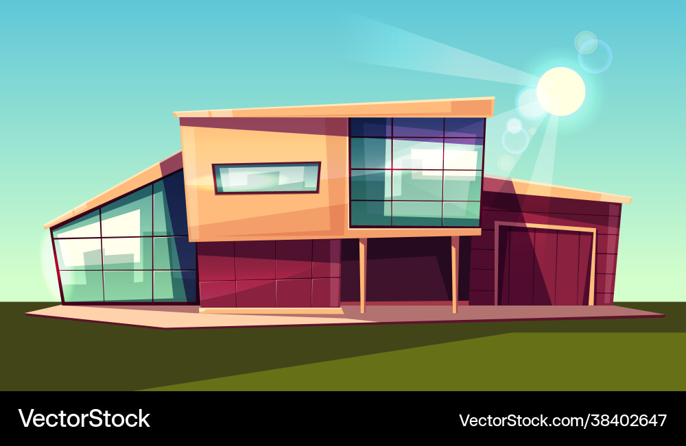 Modern villa exterior front view cartoon Vector Image