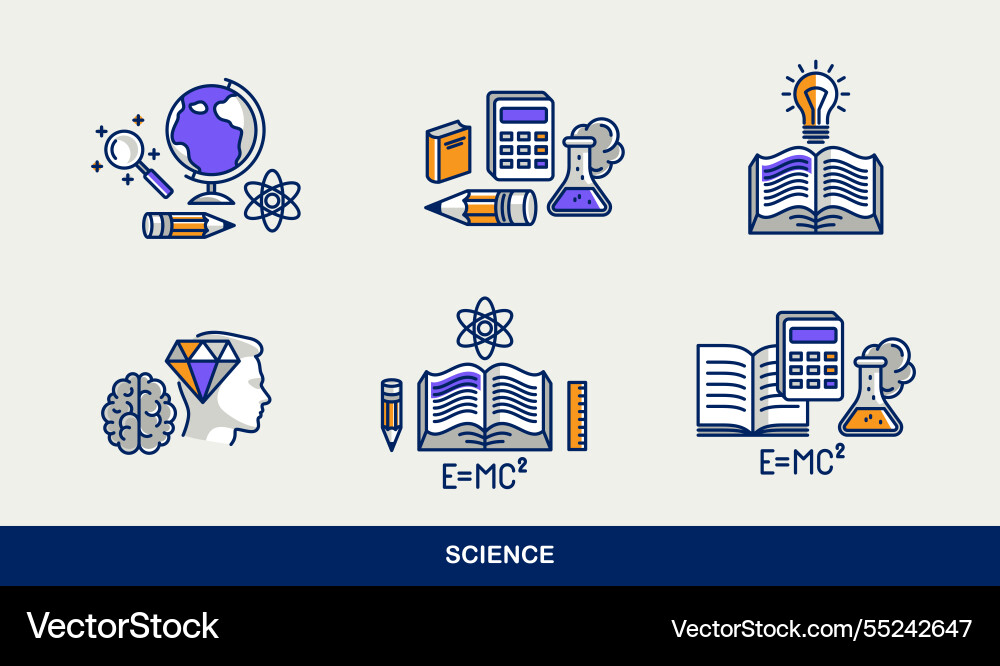 Science and education icons set physics Royalty Free Vector