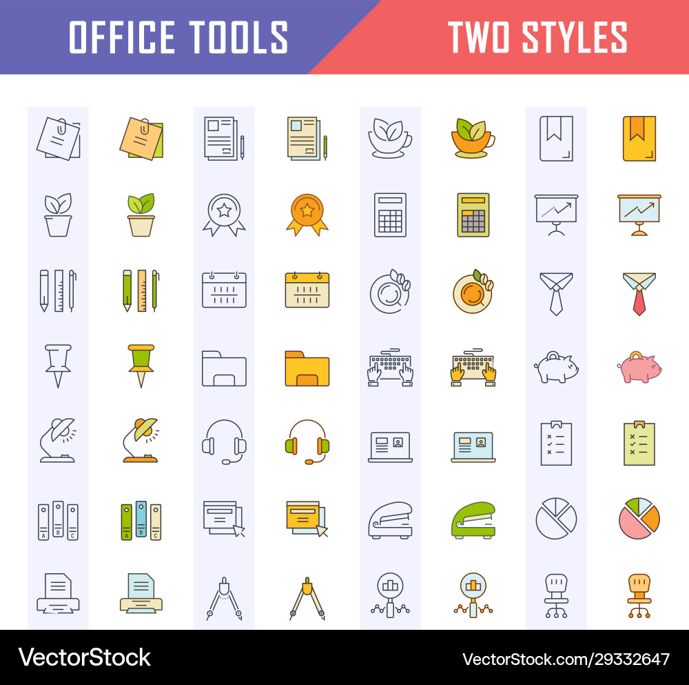 Set flat line icons office tools Royalty Free Vector Image