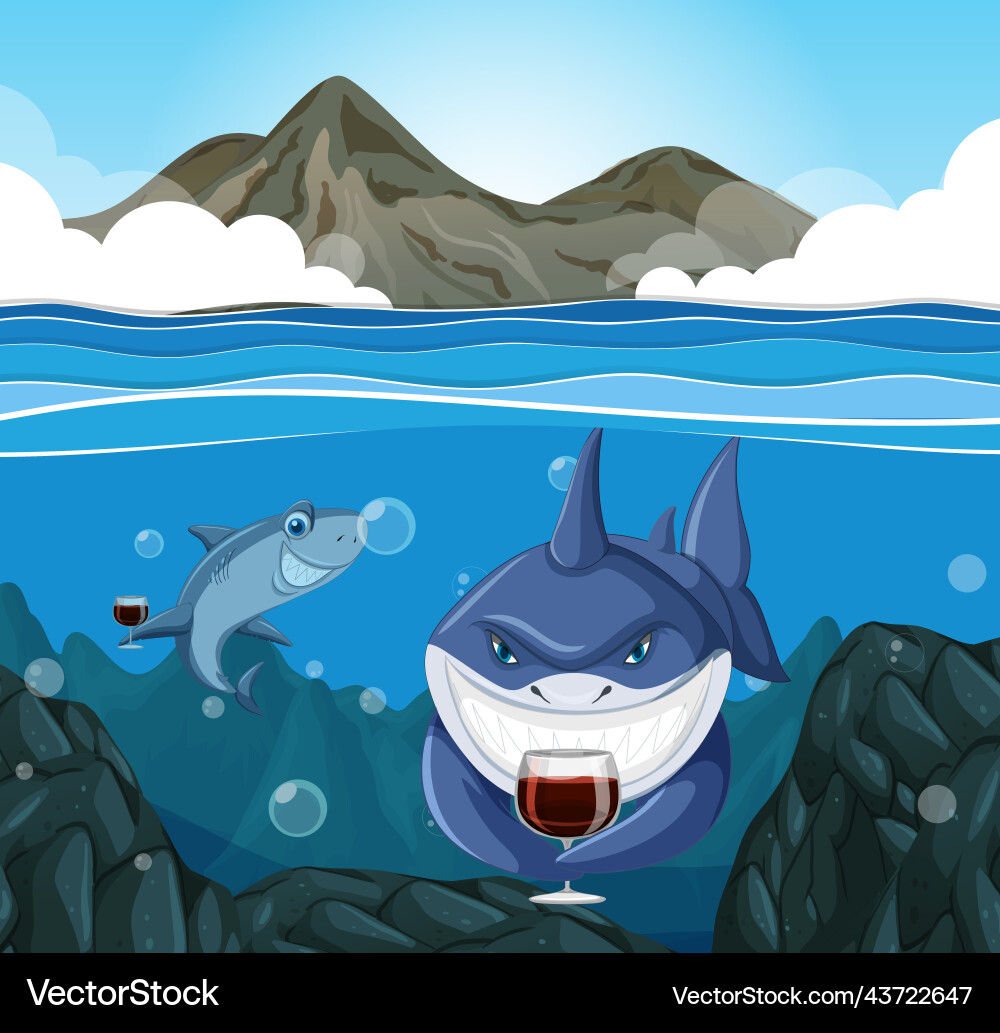 Shark cartoon character underwater scene Vector Image