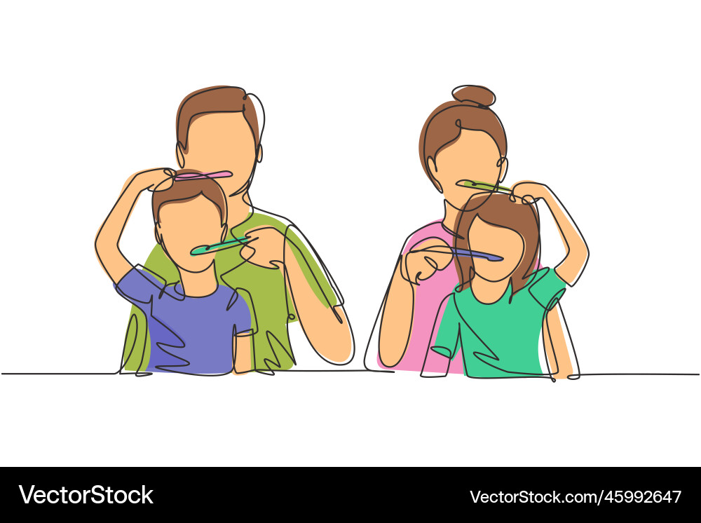 Single continuous line drawing smiling children Vector Image