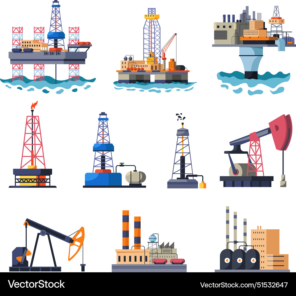 Various oil drilling rigs Royalty Free Vector Image