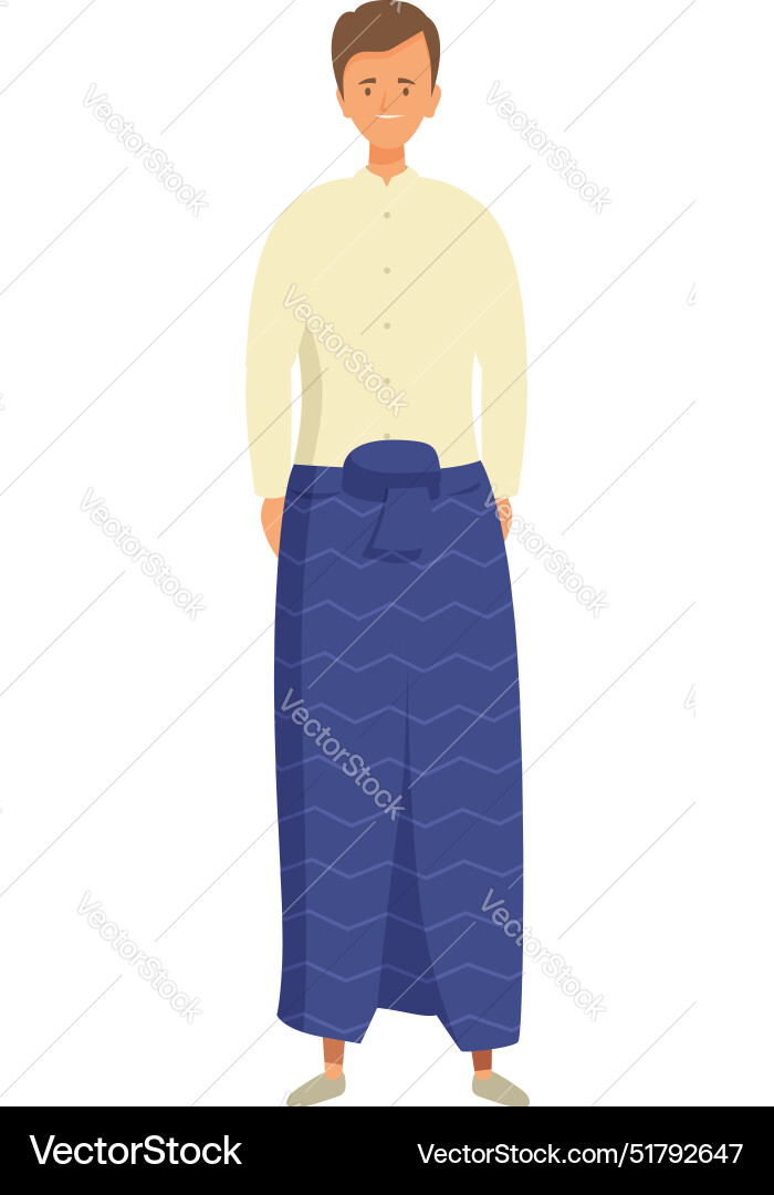 Young man wearing traditional burmese longyi Vector Image