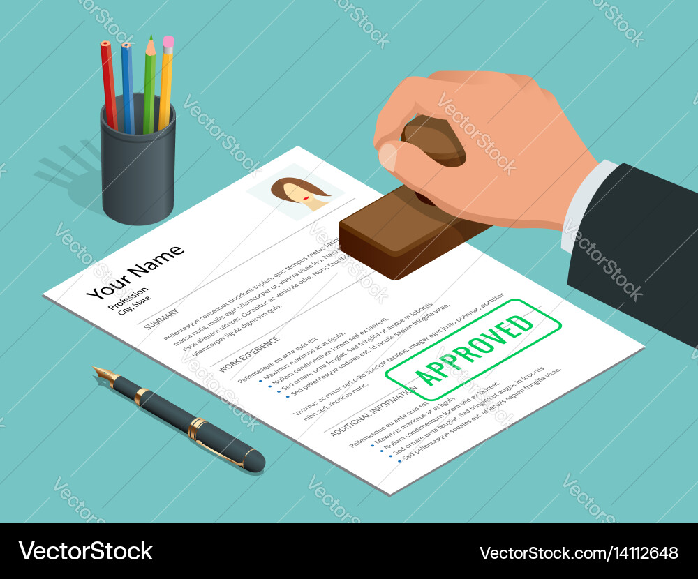 Approved stamp in hand businessman and Royalty Free Vector