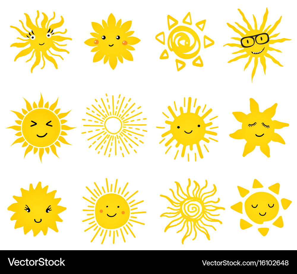 Cute set of sun icons Royalty Free Vector Image
