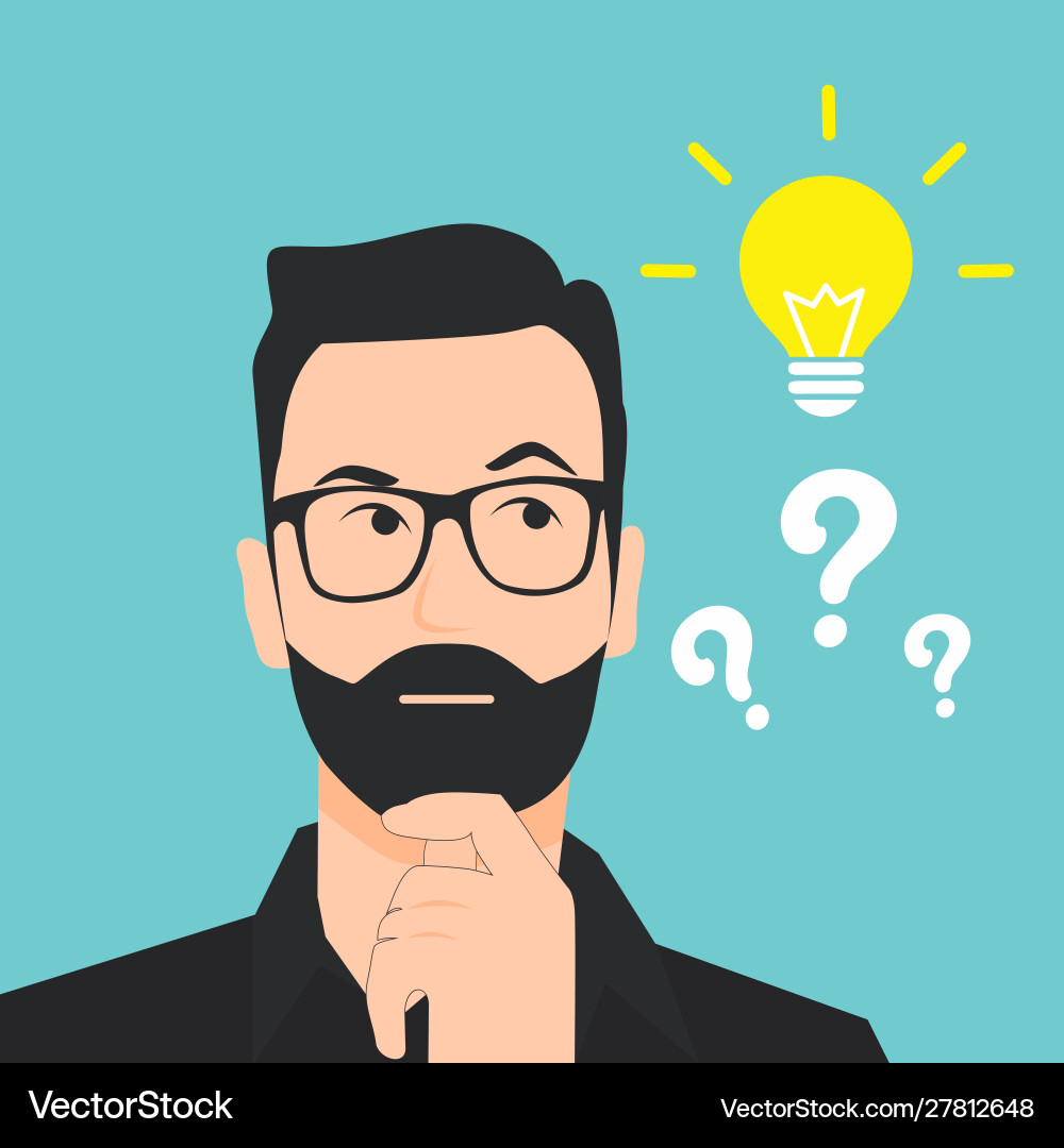 Flat thinking man with question Royalty Free Vector Image