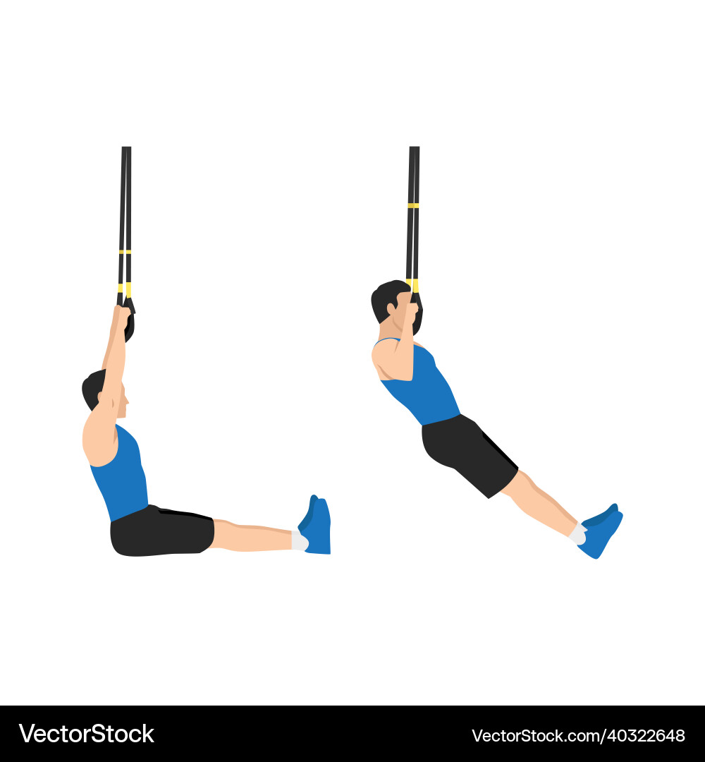 Man doing trx pull ups exercise flat Royalty Free Vector