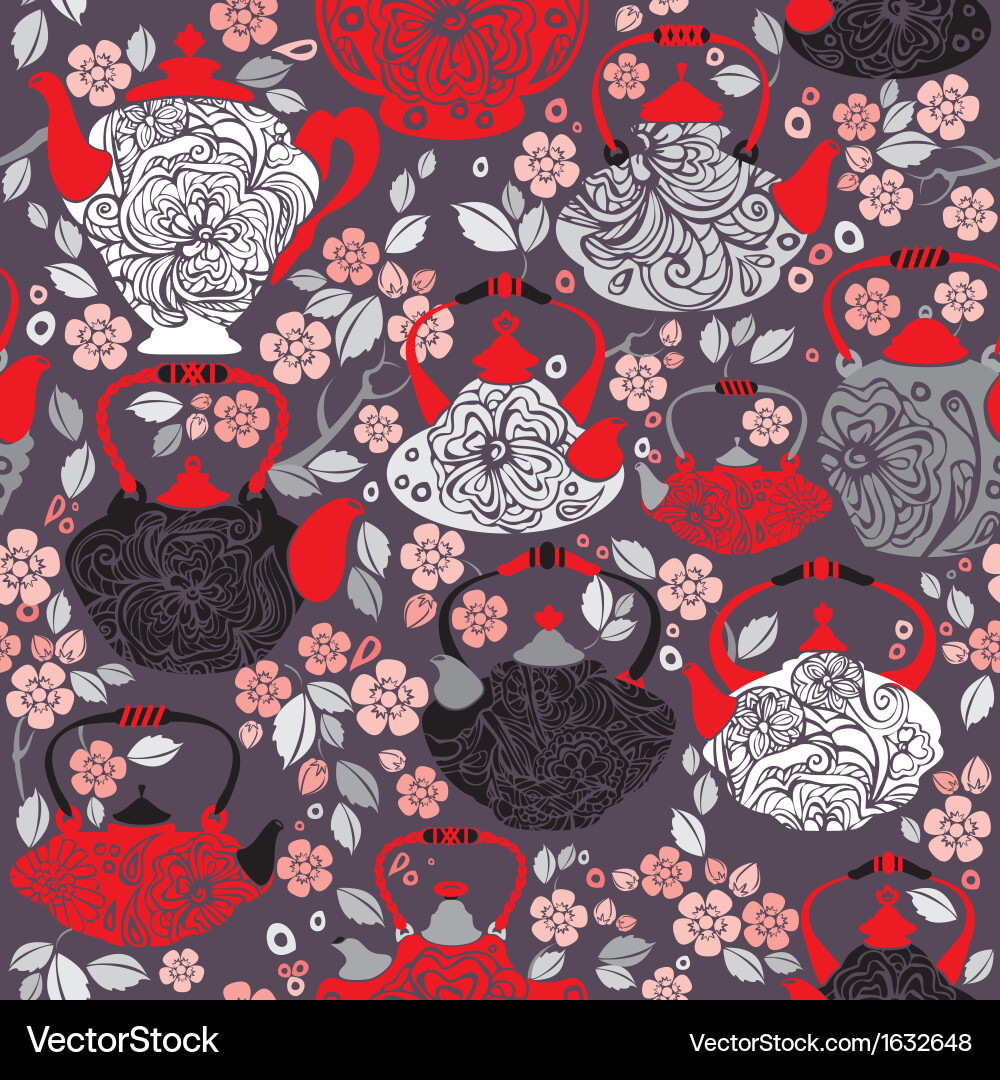 Seamless pattern with retro design china tea pots Vector Image