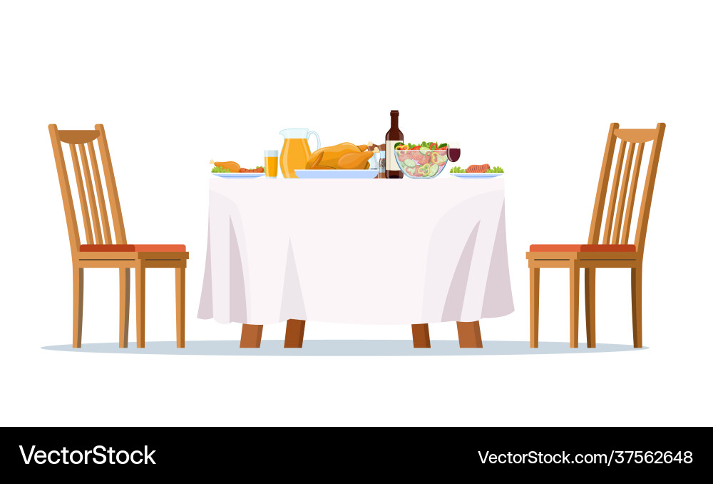 Table laid festive dinner food dishes Royalty Free Vector