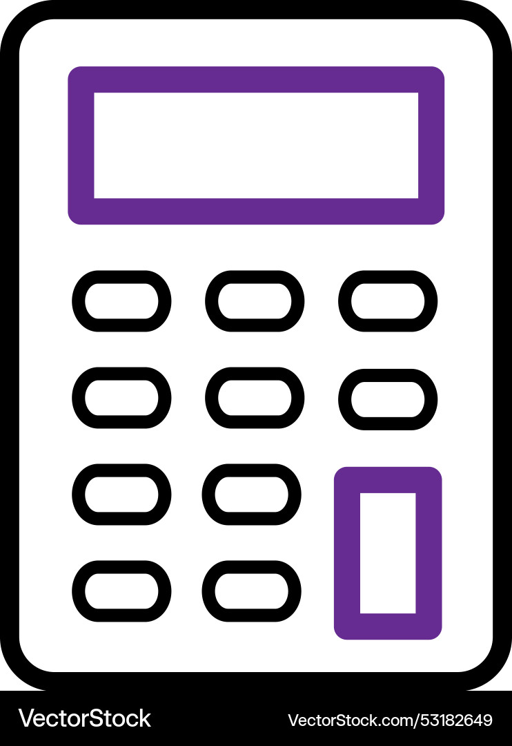 Calculator icon with purple display and black Vector Image