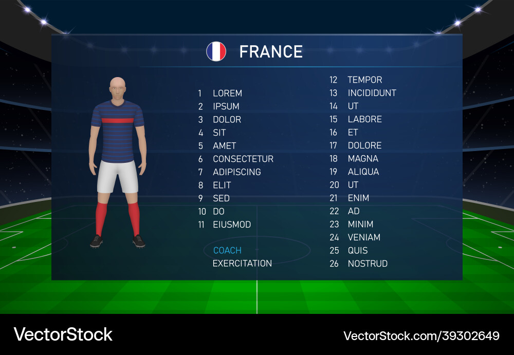 Football scoreboard broadcast graphic with squad Vector Image