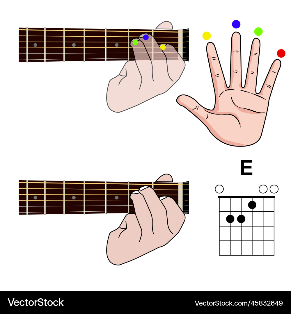 Guitar chord basic and hand position for ch Vector Image