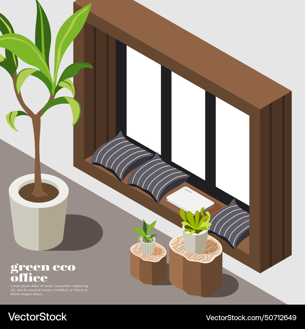 Isometric green office background Royalty Free Vector Image