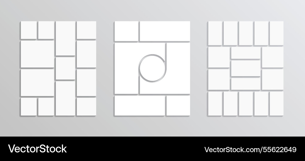 Three photo collage layout scrapbook grid set Vector Image