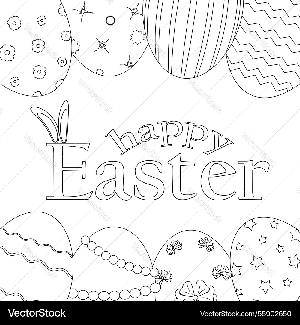 Happy easter coloring page decorative eggs – Royalty-Free Vector ...