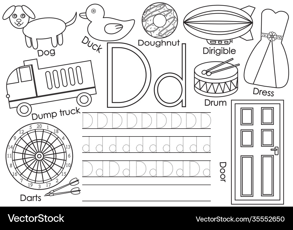 Letter d learning english alphabet and writing Vector Image