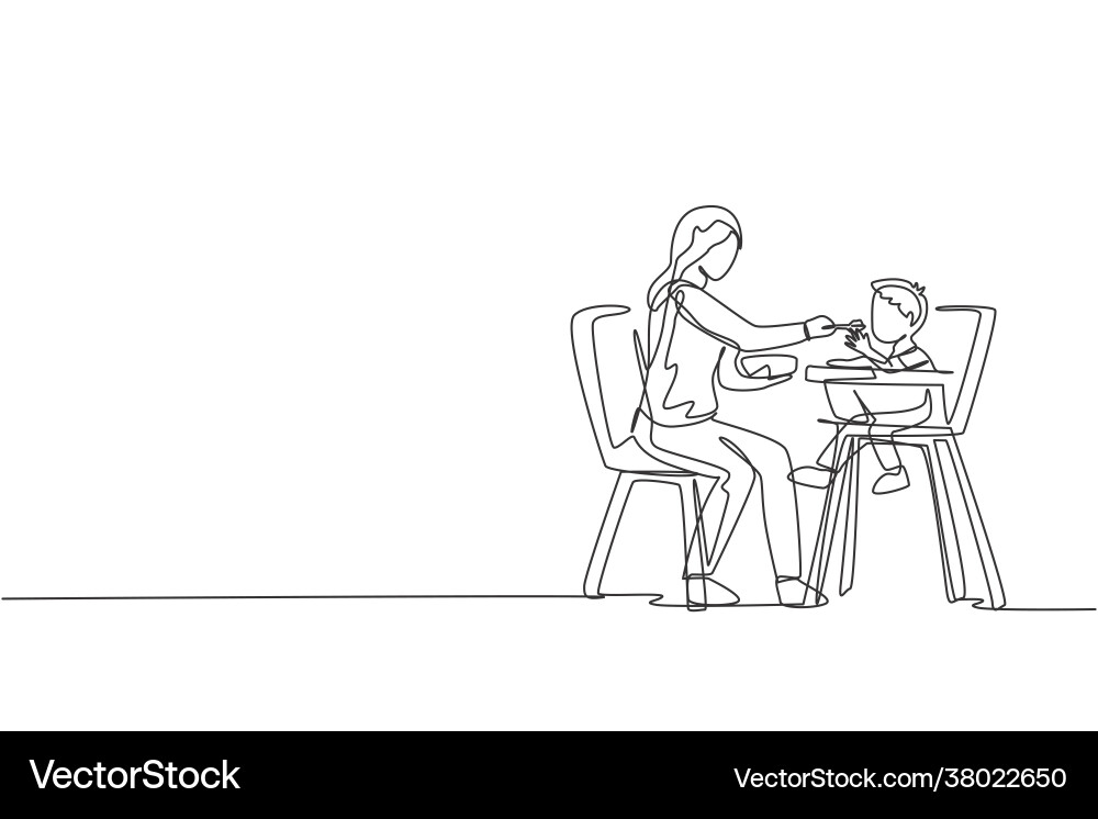 Eine einzige Linie die junge Mutter Futter Vektorbild