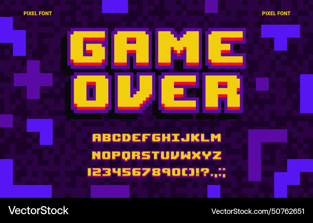 8-bit game pixel font computer geometric typeface Vector Image