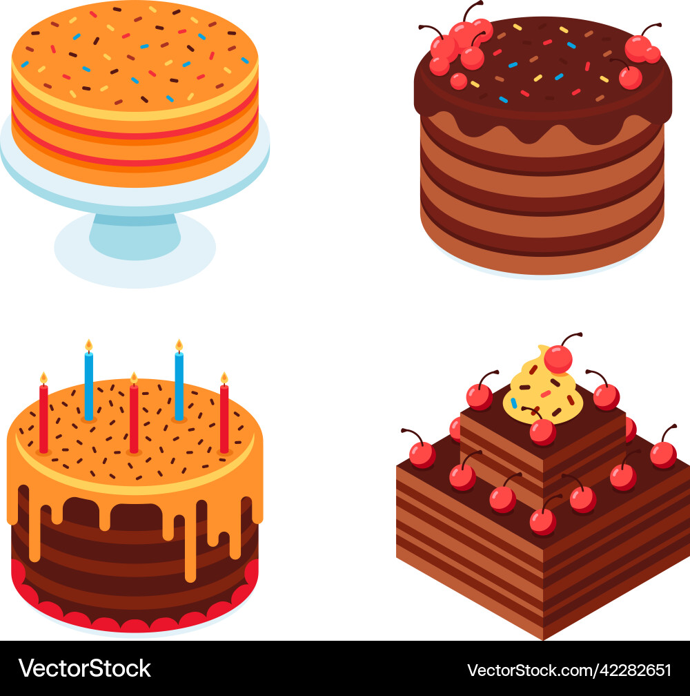 Isometric Holiday Birthday Cakes Royalty Free Vector Image