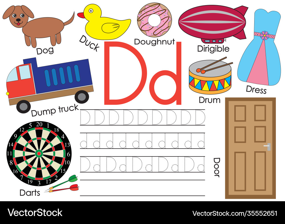 Letter d learning english alphabet and writing Vector Image